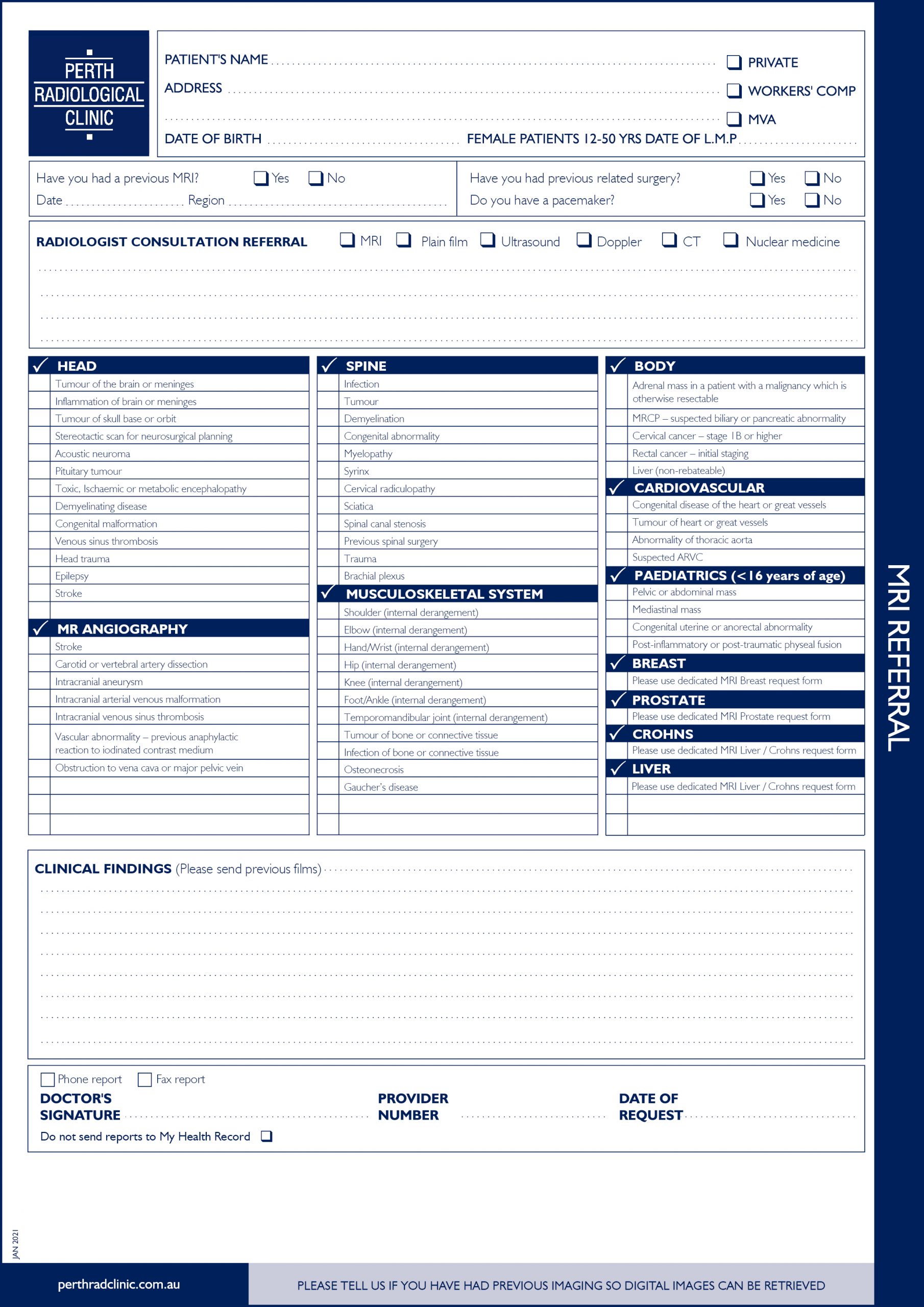 Order Referral Pads/Paper - Perth Radiological Clinic